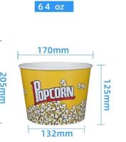 China 64oz Food Grade Disposable Popcorn Paper Bucket Take Away Container 115mm for sale