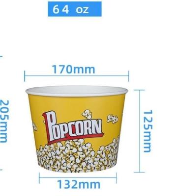 China 64oz Food Grade Disposable Popcorn Paper Bucket Take Away Container 115mm for sale