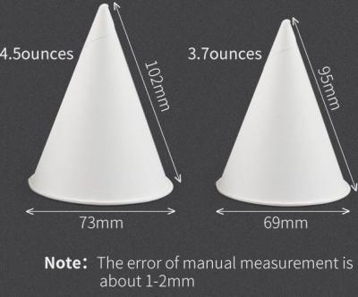 China White Disposable Paper Cone Cup 4oz 67x93mm for Airport Hospital Public Place for sale