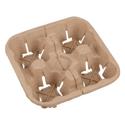 China Disposable Biodegradable Pulp Cup Holder for 1-4 Cups 8-32oz Takeout Coffee Tea for sale