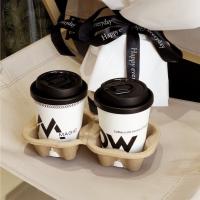 China Eco-Friendly Disposable Bagasse Cup Holder Tray 4 Cup Biodegradable Paper Cup Carrier for sale