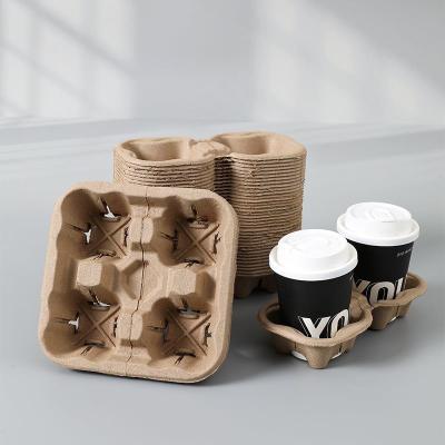 China Eco-Friendly Disposable Customized Kraft Paper Coffee Cup Holders for Take Away Drinks for sale