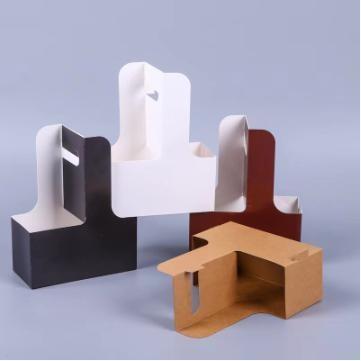 China Kraft Paper Cup Holder with Handle 2 Cup Drink Carrier 12-30 oz Foldable Eco Friendly for sale