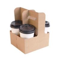 China Kraft Paper Cup Holder with Handle 2 Cup Drink Carrier 12-30 oz Foldable Eco Friendly for sale