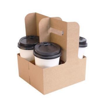 China Kraft Paper 2 Cup Drink Carrier for Delivery Eco Friendly Foldable Cup Holder 12-30oz for sale