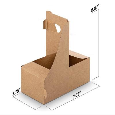 China Disposable 2 Cup Carrier Kraft Paperboard Beverage Cup Holder for Hot Cold Drinks 12-30oz for sale