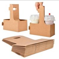 China Disposable 2 Cup Carrier Kraft Paperboard Beverage Cup Holder for Hot Cold Drinks 12-30oz for sale