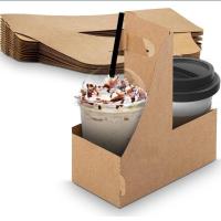 China Disposable 2 Cup Carrier Kraft Paperboard Beverage Cup Holder for Hot Cold Drinks 12-30oz for sale
