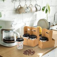 China Disposable 2 Cup Carrier Kraft Paperboard Beverage Cup Holder for Hot Cold Drinks 12-30oz for sale