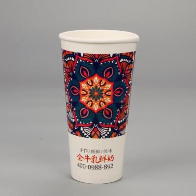 China Single Wall Takeaway Paper Cup 32oz 1000ml with Sleeves and Lids Custom Coffee Plastic Free for sale