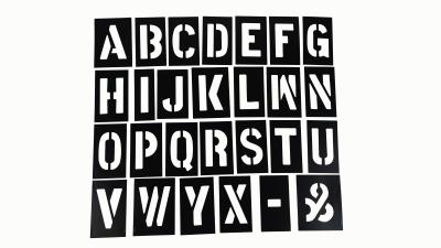 China Custom Printing PVC Rectangle Black Number And Letter Stencil For Public for sale
