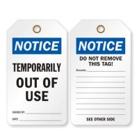 China Plastic Tag Out Of Use Tag White Rectangle Polyester Safety Tag for sale