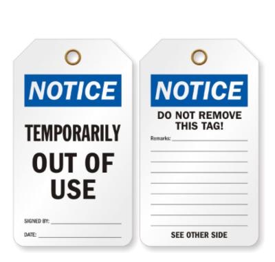 China Plastic Tag Out Of Use Tag White Rectangle Polyester Safety Tag for sale