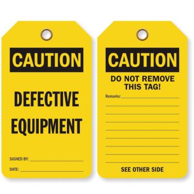 China Plastic Caution Tag Vinyl Rectangle Yellow Safety Tag for sale