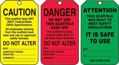 China Scaffolding Safety Tag Polyester Waterproof Durable Lockout Tag for sale
