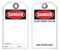 China Danger Tag White Polyester Durable 2-sided Safety Tag for sale