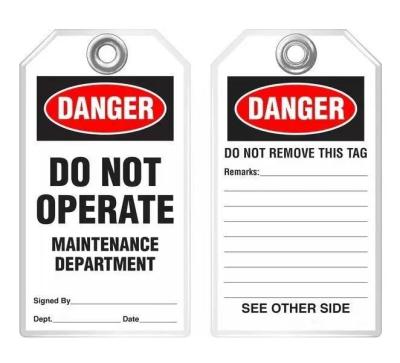 China Danger Tag PVC Waterproof Double Side Printed Durable Plastic Tag for Warning for sale