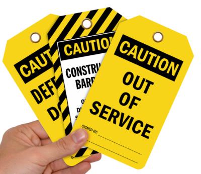 China Custom Printed Logo Plastic Safety Tag with 3-1/8*5-5/8inch Size and 50LB Loading Test for sale