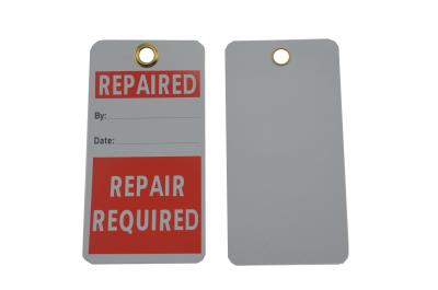 China Repair Cardstock Plastic Safety Tag Height 5 3/4 In Width 3 In White for sale