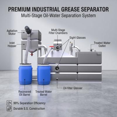China Industrial Oil Water Separator 90-97% Efficiency Wastewater Treatment for Restaurant for sale