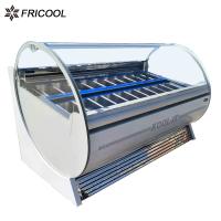 China 12 Trays Curved Glass Stand Up Ice Cream Freezer 500L R290 Refrigerant for sale
