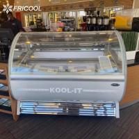 China 12 Trays Curved Glass Stand Up Ice Cream Freezer 500L R290 Refrigerant for sale