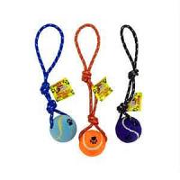 China 2.5 Inch Pet Tennis Ball with Rope String Polyester Felt Rubber Dog Toy for sale