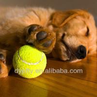 China Small Dog Tennis Ball Toy 2 Inch 1.5 Inch with Leather Handle for Fetch and Tug for sale