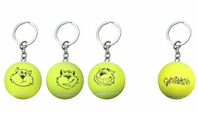 China Custom Logo Tennis Ball Keychain 40mm Felt Rubber Pet Toy Keyring for sale