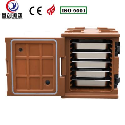 China YINGCHUANG OEM 75L Coffee Brown Handle Type Rotomolded Insulated Box, Thick PU Foam Hot & Cold Holding GN Pan Food Transport Cabinet For Catering Canteen Central Kitchen for sale