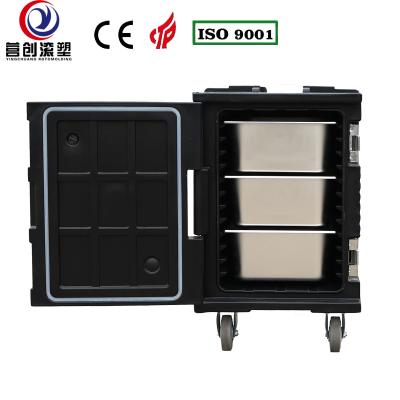 China YINGCHUANG OEM 90L Black Large Wheeled Rotomolded Large Insulated Box, Thick PU Foam Hot & Cold Holding GN Pan Food Transport Cabinet For Central Kitchen Catering Canteen for sale