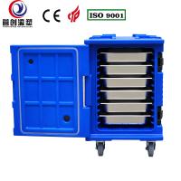 China YINGCHUANG ROTOMOLDING OEM 90L Blue Handle Type Rotomolded Insulated Box With Casters, Thick PU Foam Hot & Cold Holding GN Pan Food Transport Cabinet For Central Kitchen Catering Canteen for sale