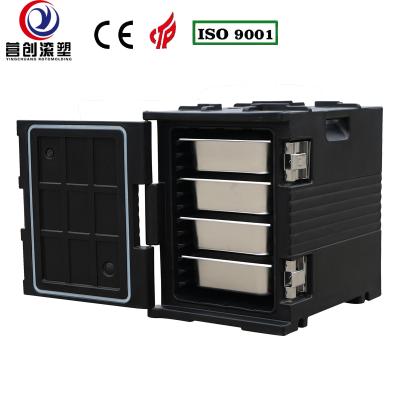 China YINGCHUANG ROTOMOLDING OEM 90L Black Rotomolded Insulated Box With Small Casters, Thick PU Foam Hot & Cold Holding GN Pan Food Transport Cabinet For Central Kitchen Catering Canteen for sale