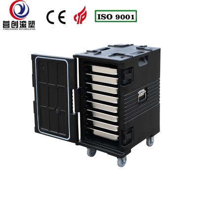 China YINGCHUANG ROTOMOLDING OEM 120L Black Rotomolded Insulated Box With Large Casters, Thick PU Foam Hot & Cold GN Pan Food Transport Cabinet For Central Kitchen Catering Canteen for sale