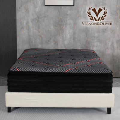 China pillow top art pattern pocket spring mattress dark gray knitted MDI latex like foam 12in for sale