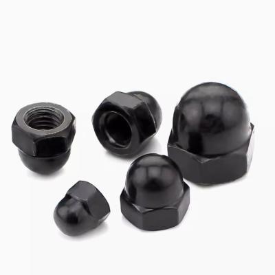 China Metric Threaded M5 M6 B7 Carbon Steel Metal Hexagon Cap Nut with Black Oxide Finish DIN1587 for sale