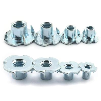 China M4 M6 M10 Carbon Metal Tee Nut  Galvanized Blue White 4 Claw 4 Prong Furniture Nut DIN1624 for sale