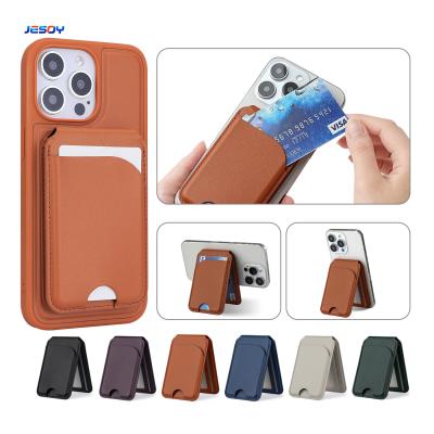 China Premium Leather Magnetic Wallet Phone Stand 102.5x65mm with 3000g Holding Force for iPhone 12-16 Series for sale