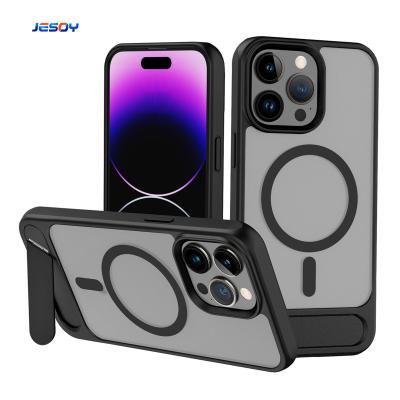 China Compatible Invisible Stand Magsafe Phone Case Shockproof Matte For iPhone 16 15 14 for sale