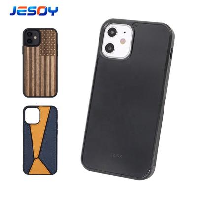 China Shockproof Groove Phone Case with Leather Wood Inlay for iPhone - TPU+PC Material, 50PCS MOQ, CE/ROHS Certified for sale