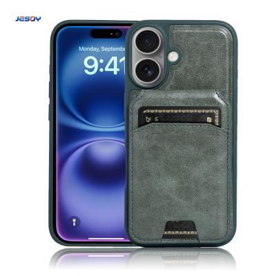 China Black PU Leather MagSafe Phone Case with 3-Card Holder & Kickstand for iPhone 16 Pro Max for sale