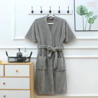 China Adult Short Sleeve 300gsm 120cm Coral Fleece Gown For Daily Use for sale