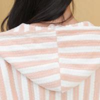 China Super Absorbent Big Stripe Coral Fleece Bathrobe 300gsm 120cm With Cap for sale