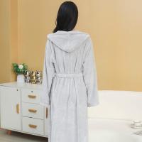 China Hooded Jacquard 120cm Luxury Bathrobes 300gsm 85 Percent Polyester 15 Percent Polyamide for sale