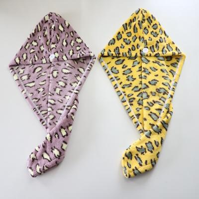 China Leopard Print Microfibre Hair Towel 400gsm 25x65cm Microfiber Turban Towel for sale