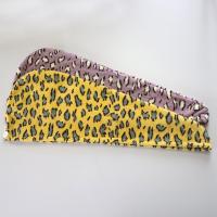 China Leopard Print Microfibre Hair Towel 400gsm 25x65cm Microfiber Turban Towel for sale