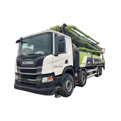 China Used Scania Chassis Truck Mounted Concrete Pump 56 Meters with 262 HP Engine and 24.2 FT Turning Radius for sale