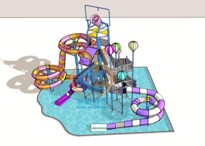 China Candy Theme Water Park Playground 45x28m Colorful Design with Water Slides and Splash Pads for Hotels and Resorts for sale