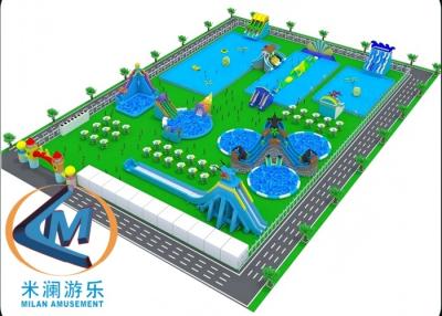 China Commercial Outdoor Inflatable Water Park 100x50m with Water Slide Custom PVC for sale