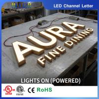 China Titanium Gold Finish Plating Slim Casing Front Lit Covered Sheet LED Signage For Luxury Restaurant for sale